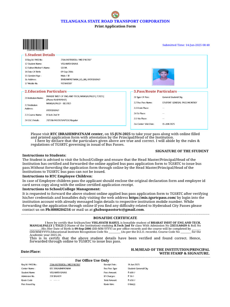 TGSRTC BUS PASS | PDF