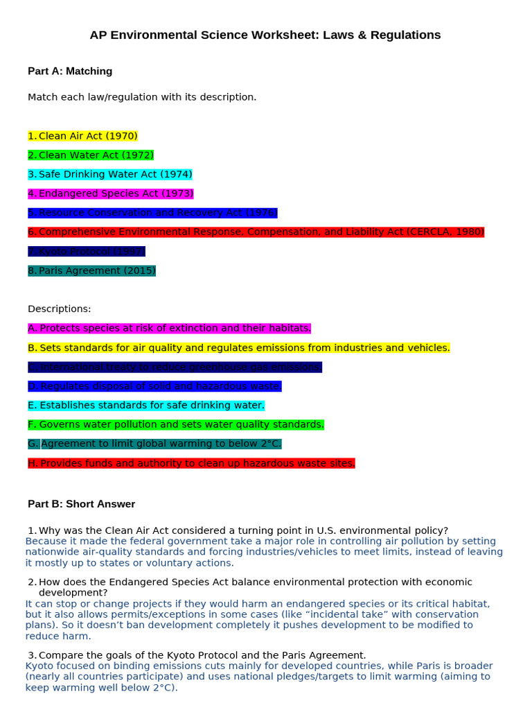 AP Environmental Science Laws Overview | PDF | Hazardous Waste | Waste