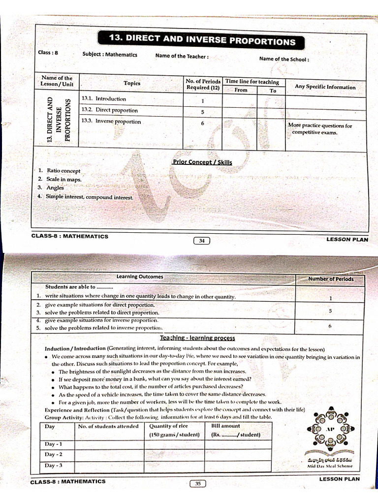 8th Class Unit 13 Lesson Plan | PDF