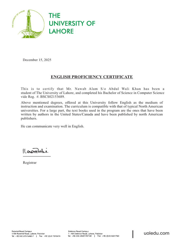 English Proficiency Certificate for BSCS | PDF