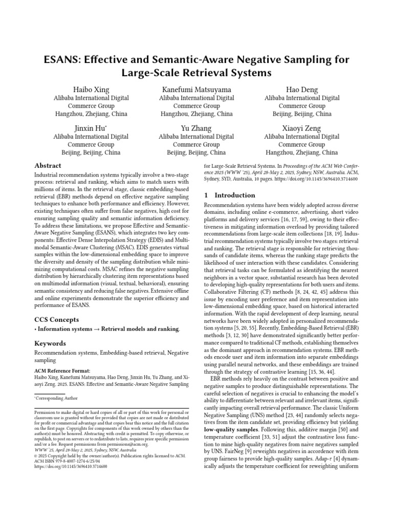 ESANS- Effective and Semantic-Aware Negative Sampling for Large-Scale Retrieval Systems | PDF ...