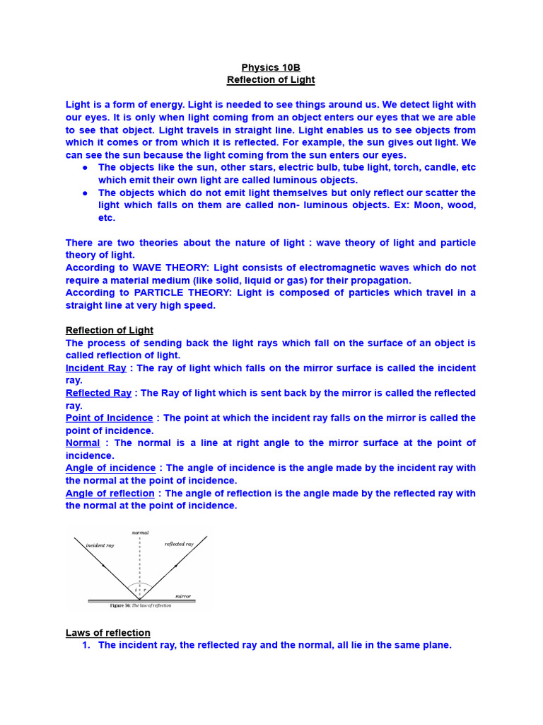 Physics (Light) 10B and C | PDF | Mirror | Reflection (Physics)