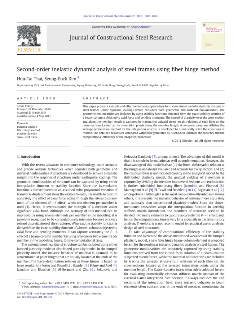 Inelastic Dynamic Analysis of Steel Frames | PDF | Stress (Mechanics ...