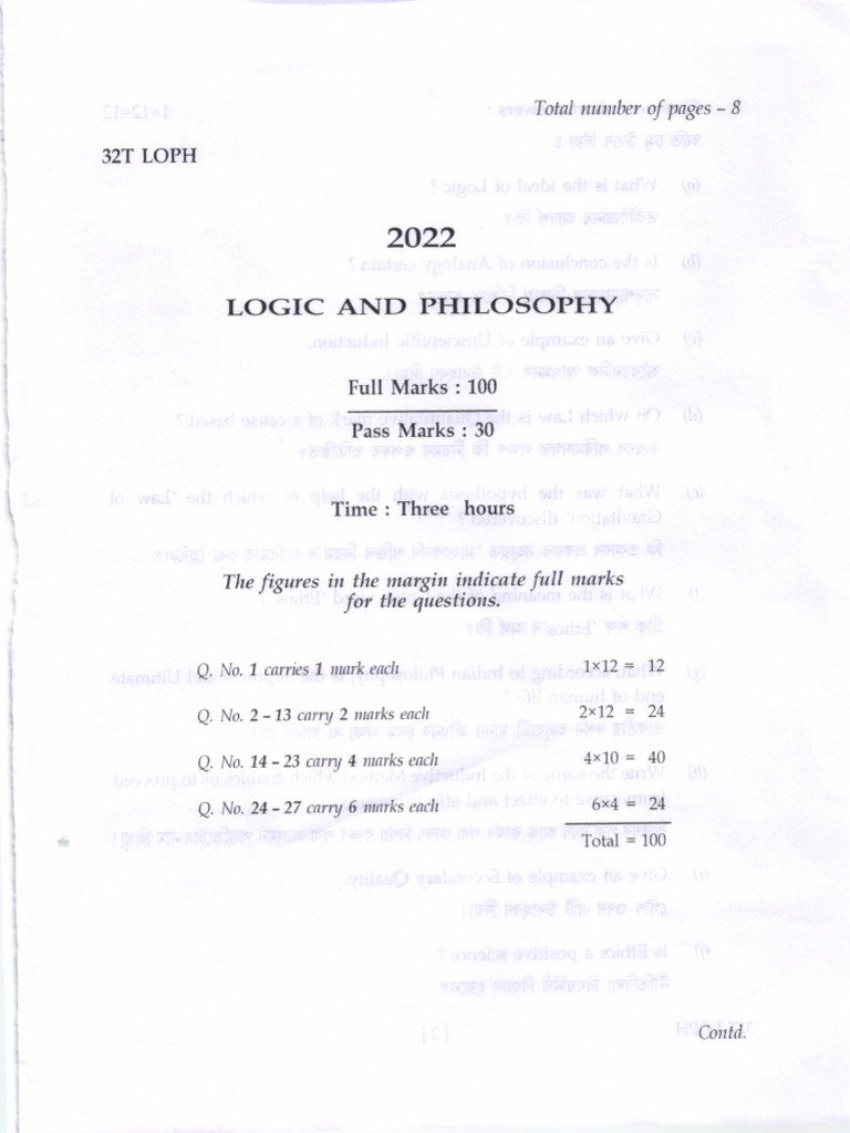 LOPH Question Paper For H S Final Examination 2022 | PDF