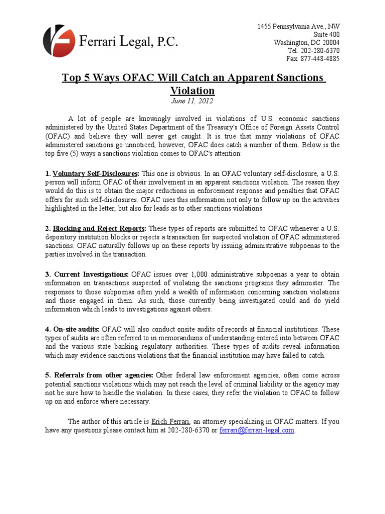 Top 5 OFAC Sanctions Violation Triggers | PDF | Office Of Foreign ...