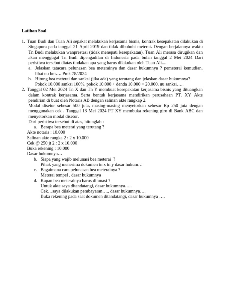 Latihan Soal Bea Meterai | PDF