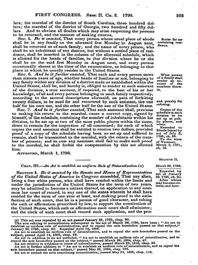 1790 Naturalization Act | PDF