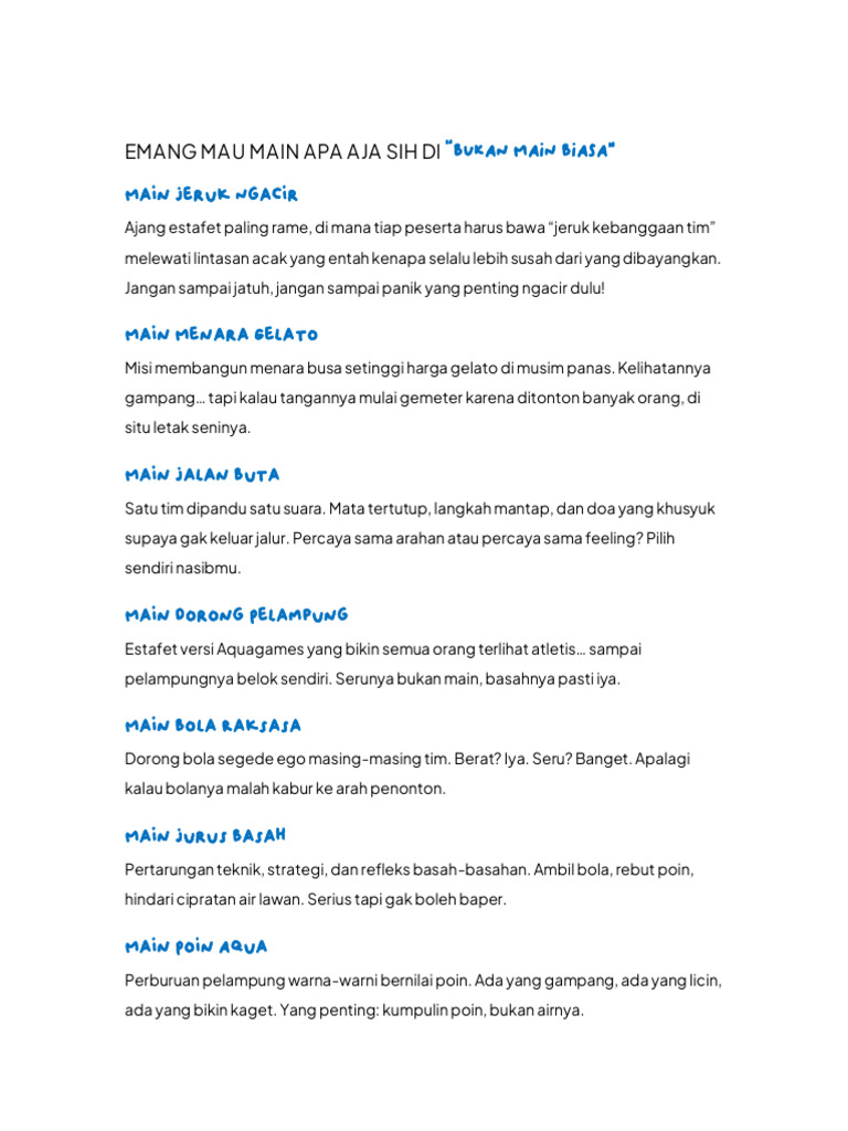 Mau Main Apa Aja Sih Di Bukan Main Biasa | PDF
