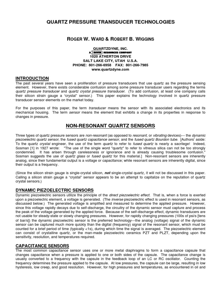 Pressure Tutorial - Quartz Sensors | PDF | Sensor | Capacitor