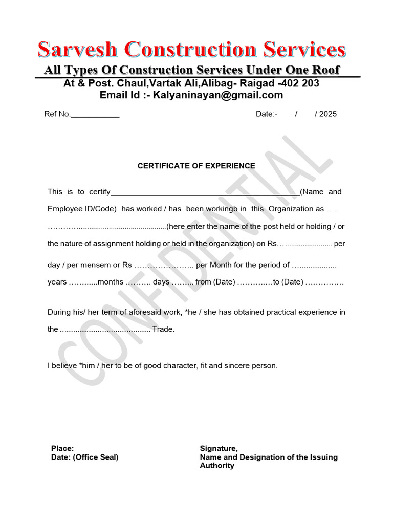 Experience Certificate Proforma 2 | PDF