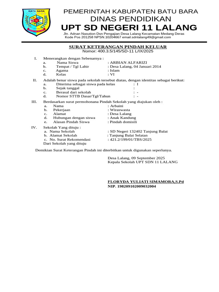 Surat Pindah Sekolah Dari Sini Ke Sekolah Lain Muhammad Raffa Pratama | PDF