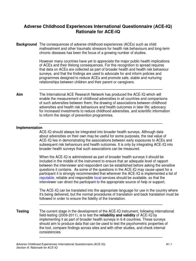 ACE-IQ: Measuring Childhood Adversities | PDF | Risk | Behavioural Sciences