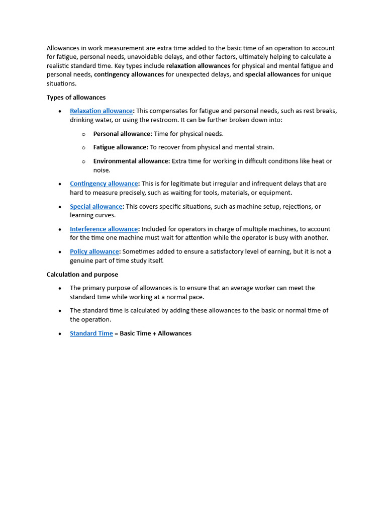 Understanding Work Measurement Allowances | PDF