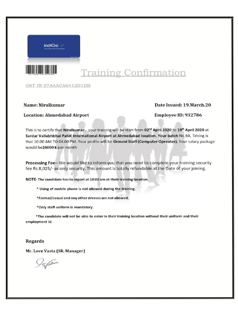 IndiGo...Training Confirmation.. | PDF