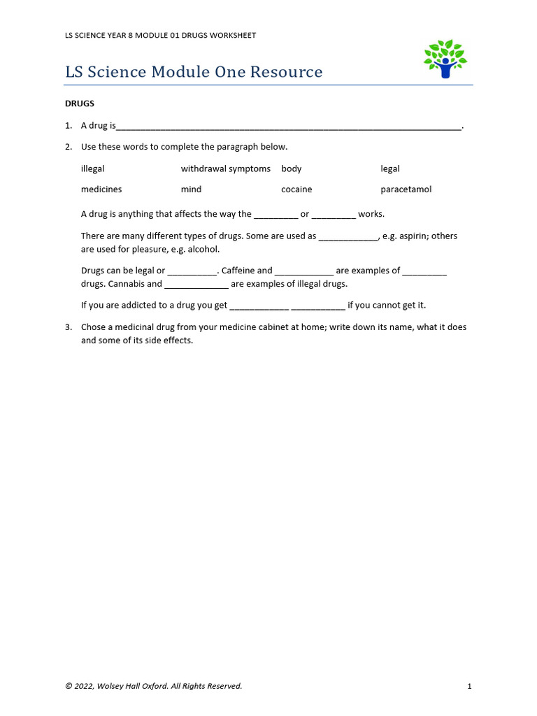 (M01) Drugs Worksheet | PDF