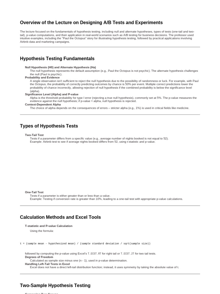 A/B Testing and Hypothesis Testing Basics | PDF | P Value | Hypothesis