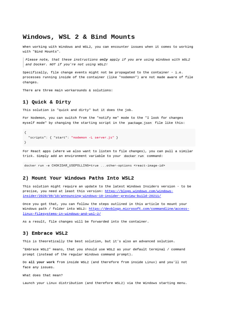 WSL2 Bind Mounts: Solutions for Docker | PDF | Microsoft Windows ...