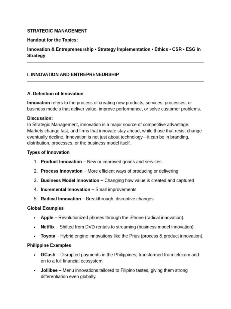 Strategic Management: Innovation & Ethics | PDF | Corporate Social ...