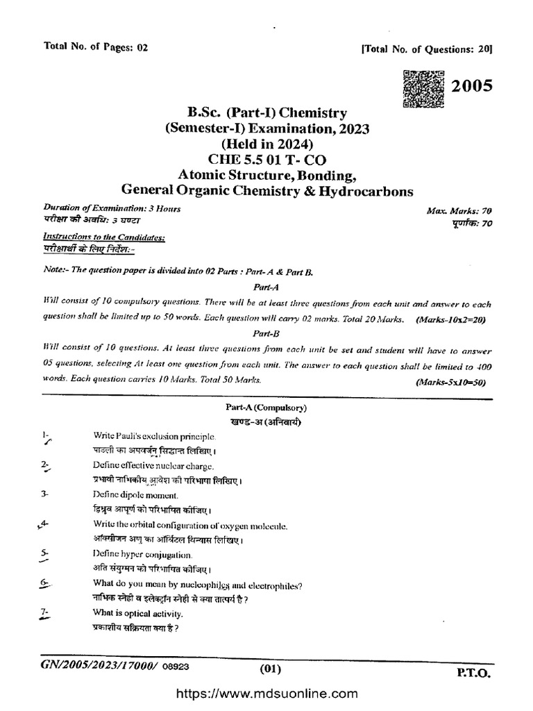 Bsc 1 Sem Chemistry Atomic Structure Bonding General Organic Chemistry ...