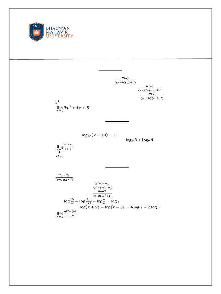 B.Pharm Remedial Maths Assignments | PDF | Logarithm | Matrix (Mathematics)