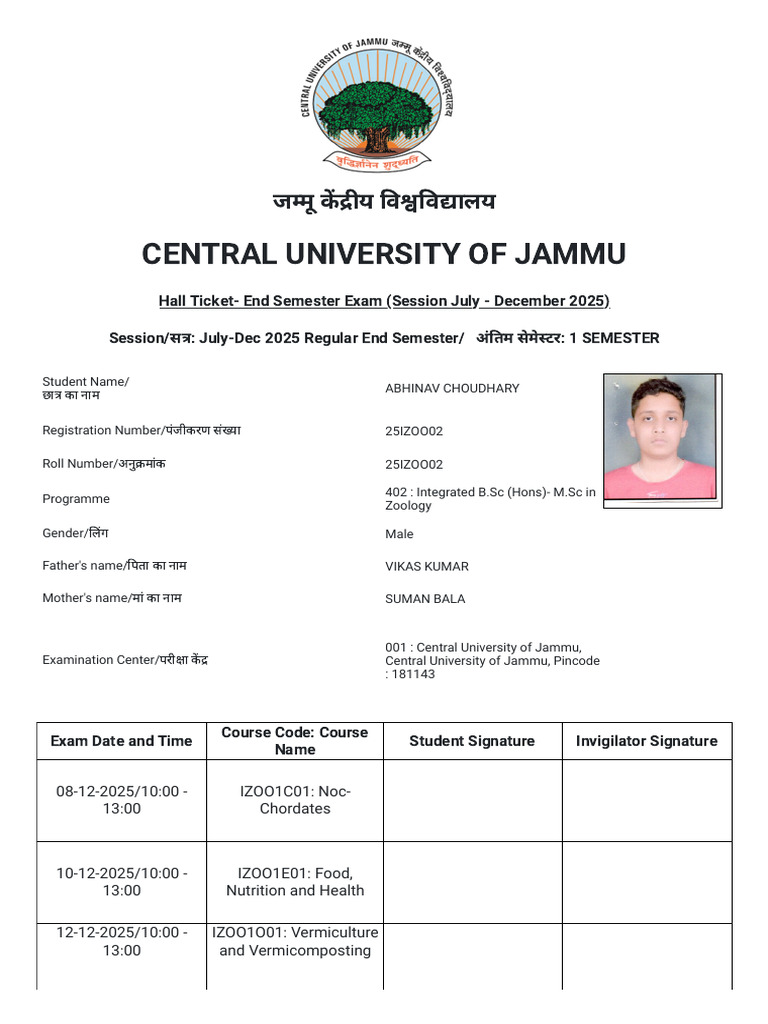 Cujammu - Samarth.edu - in Index - PHP Examstudent Hall-Admit-card ...