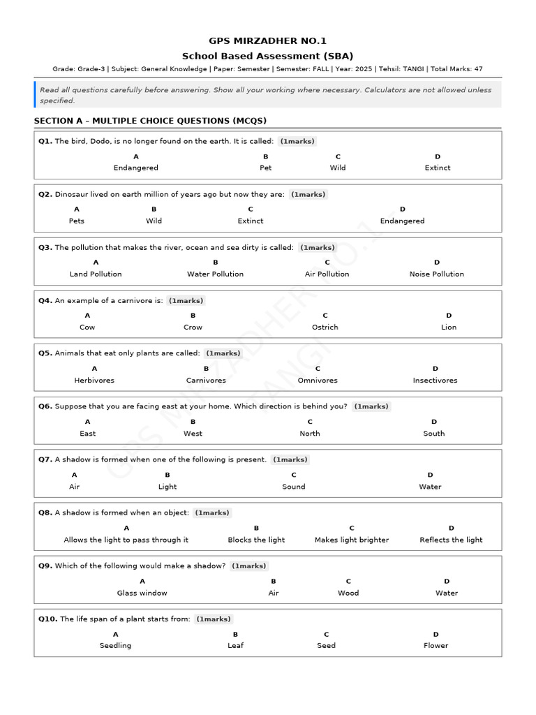 General Knowledge Grade-3 Semester | PDF | Biology | Natural Environment