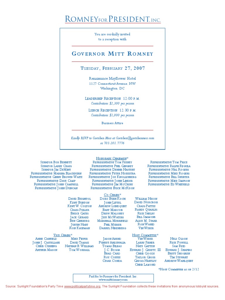 Leadership and Lunch Reception For Mitt Romney | PDF | Cheque | Credit Card