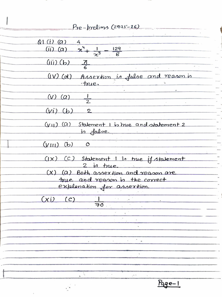 Pre-Prelims Maths Answer Sheet | PDF