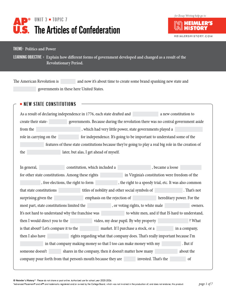APUSH Unit 3 Topic 7 NoteGuide Answers | PDF | Constitution | The ...