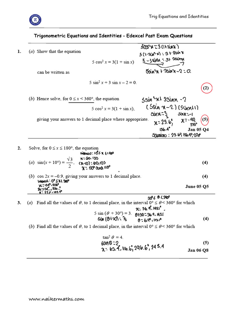 Trigonometric Equations and Identities | PDF | Mathematical Objects ...