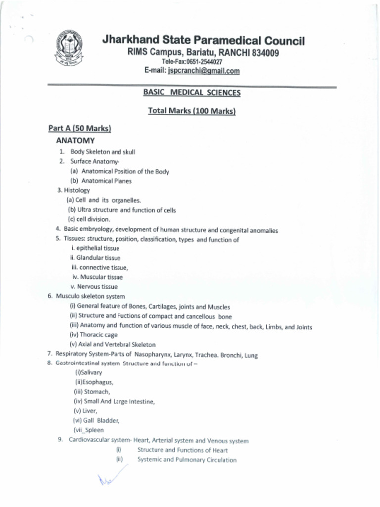 Sylb Basic Sci PPR I | PDF