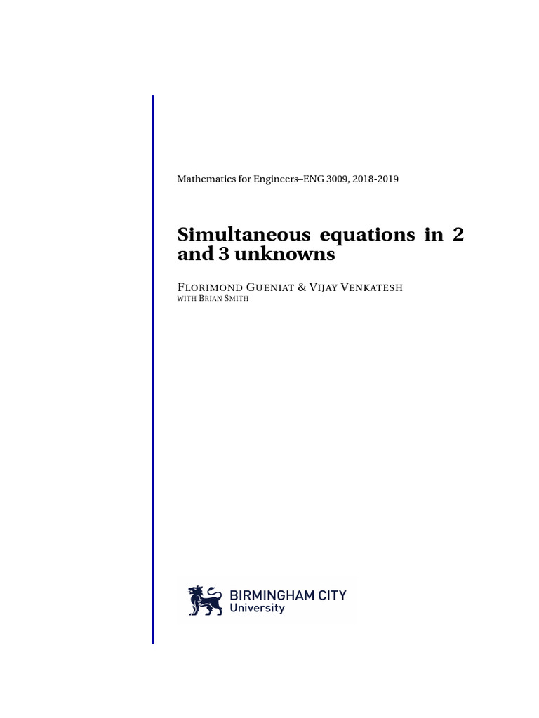 Solving Simultaneous Equations Methods | PDF | Equations | Algebra