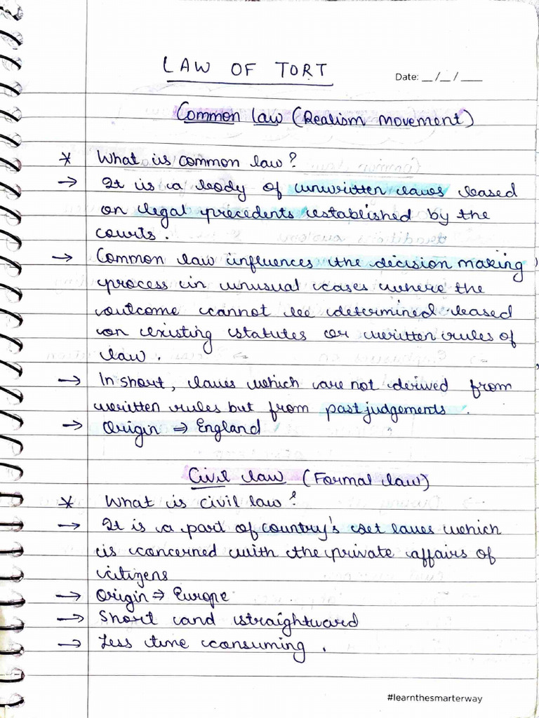 Law of Tort Notes - | PDF