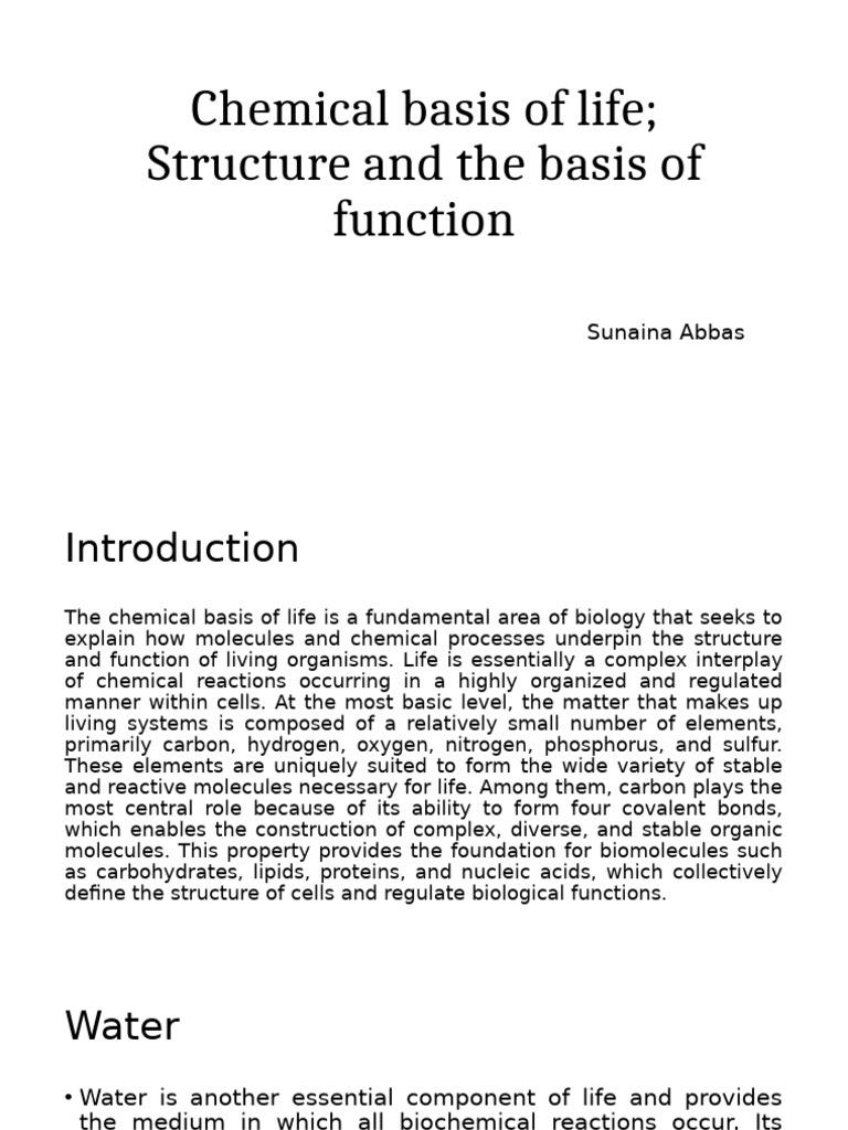 Chemical Basis of Life | PDF | Carbohydrates | Lipid