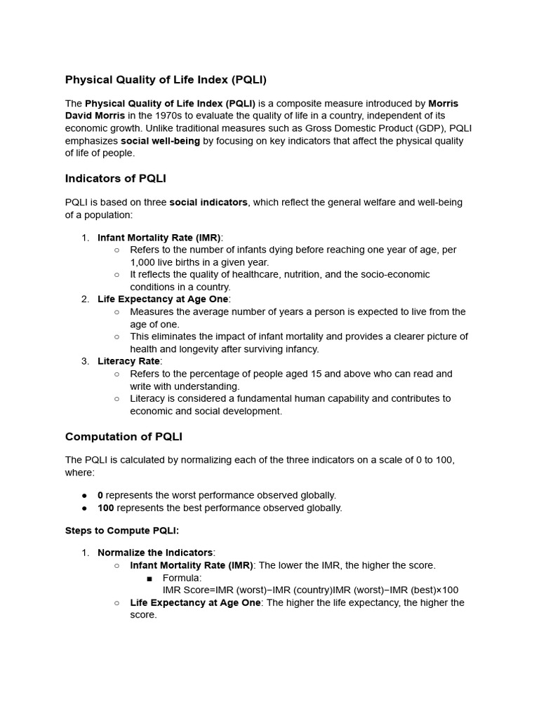 PQLI, HDI, GDI, GEM class handouts _2512 | PDF | Human Development Index | Quality Of Life