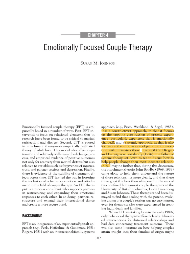 Emotionally Focused Couple Therapy Overview | PDF | Attachment Theory ...