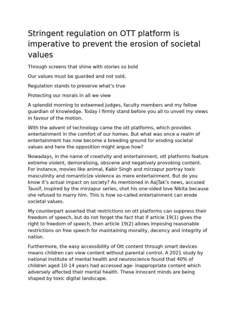 Debate on Ott Platforms | PDF | Freedom Of Speech | Censorship
