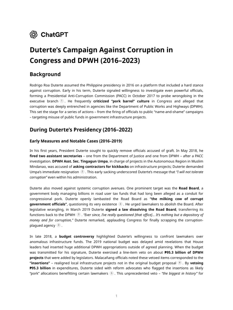Duterte’s Campaign Against Corruption in Congress and DPWH (2016–2023 ...