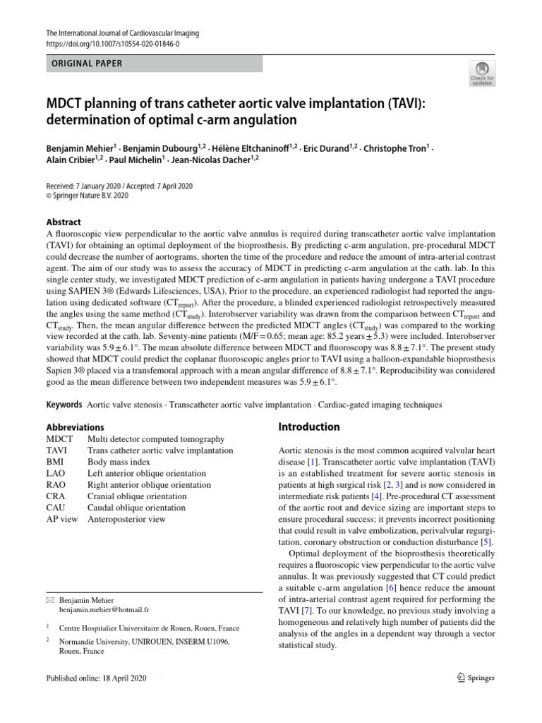 MDCT planning of trans catheter aortic valve implantation (TAVI ...