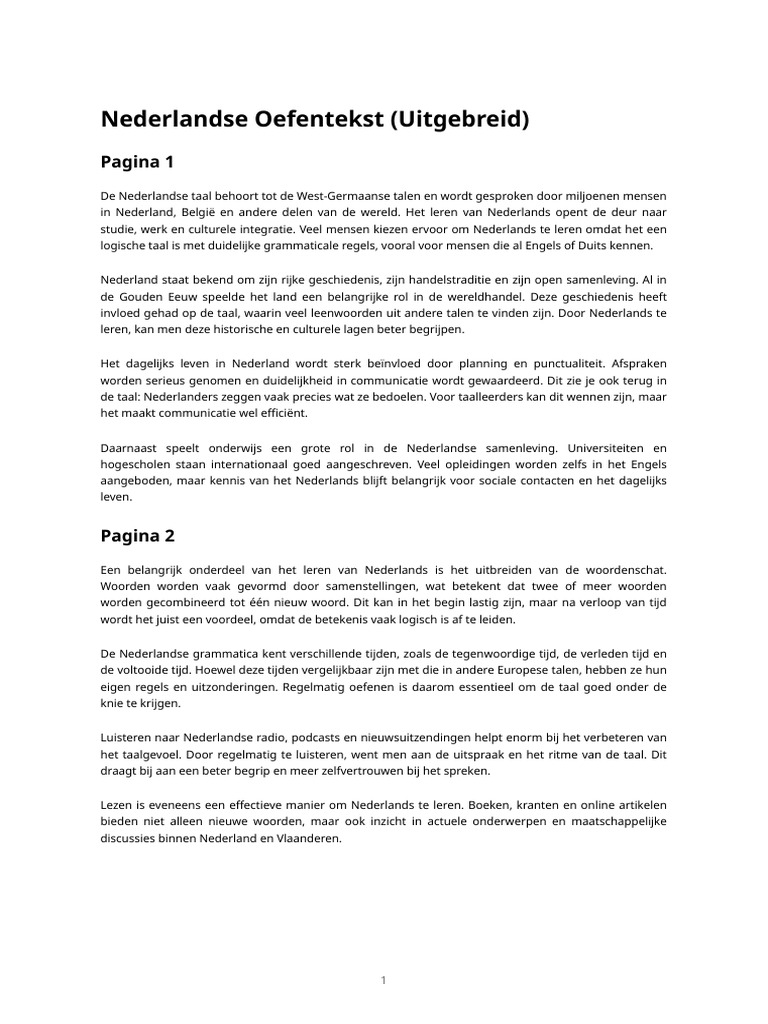 Tekst in Het Nederlands - Lange Oefentekst | PDF