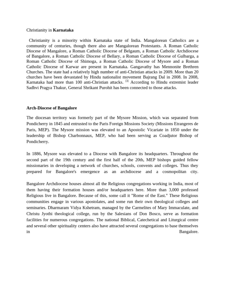 Christianity in Karnataka | PDF | Christian Organizations | Catholic Church