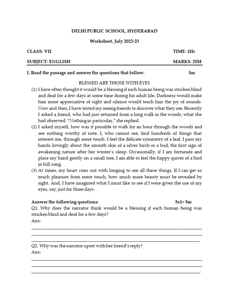 English Worksheet 1 | PDF