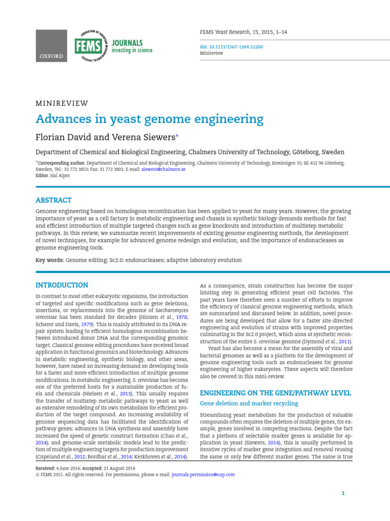 Yeast Genome Engineering Advances | PDF | Biological Engineering | Genetics