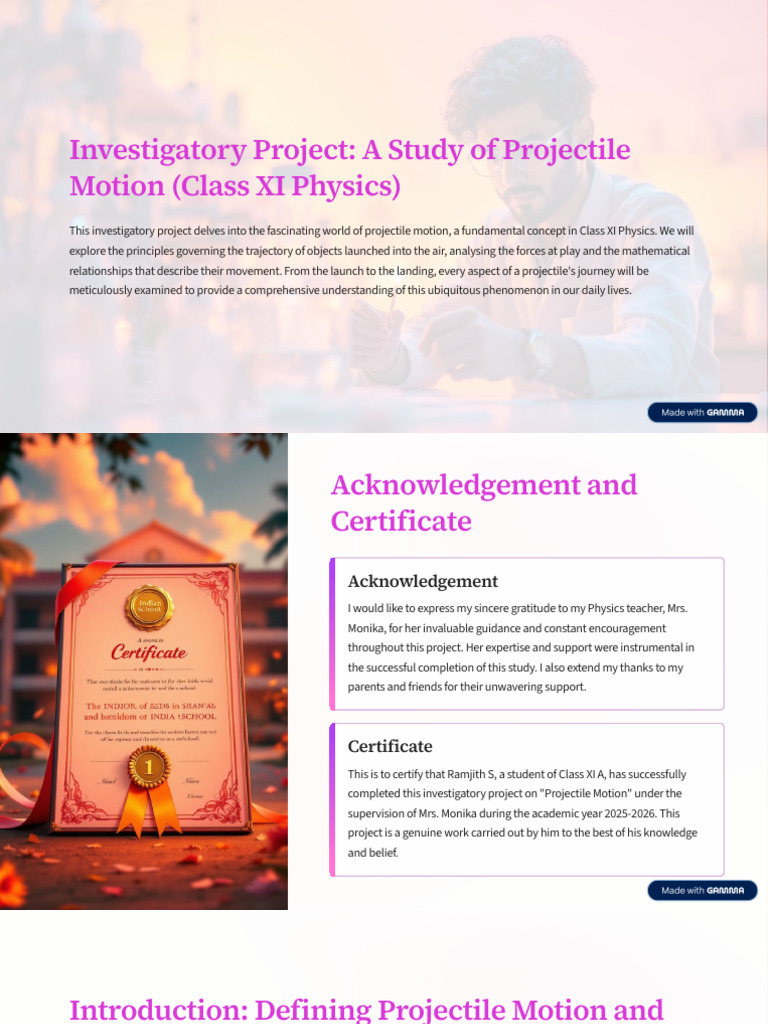 Investigatory Project A Study of Projectile Motion Class XI Physics ...