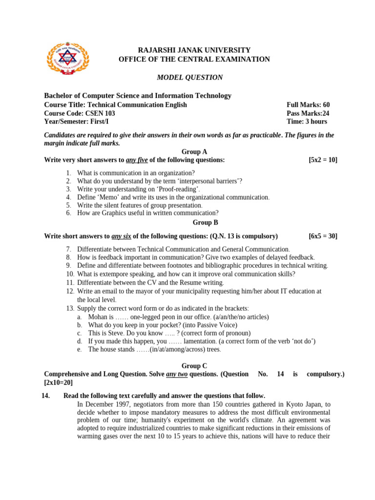 Model-Question-for-BSc.CSIT | PDF | Climate Change | Greenhouse Gas