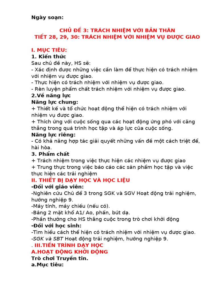 HĐTN Tuần 11 Tiết 28,29,30 | PDF