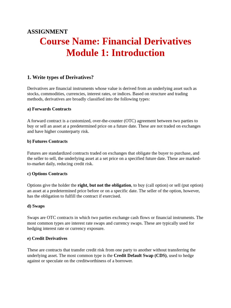 Assignment Module 1 Introduction (1) | PDF | Derivative (Finance ...