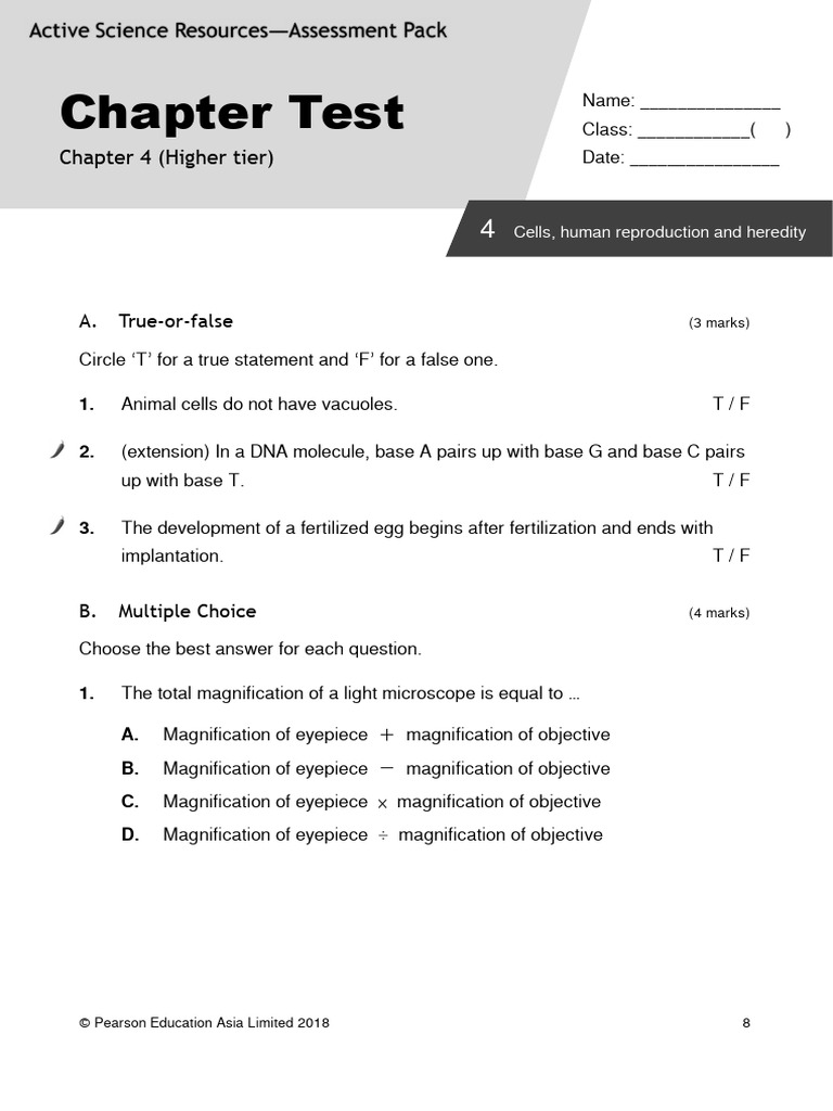 Chapter 4 Test: Cells & Reproduction | PDF | Menstrual Cycle | Sex
