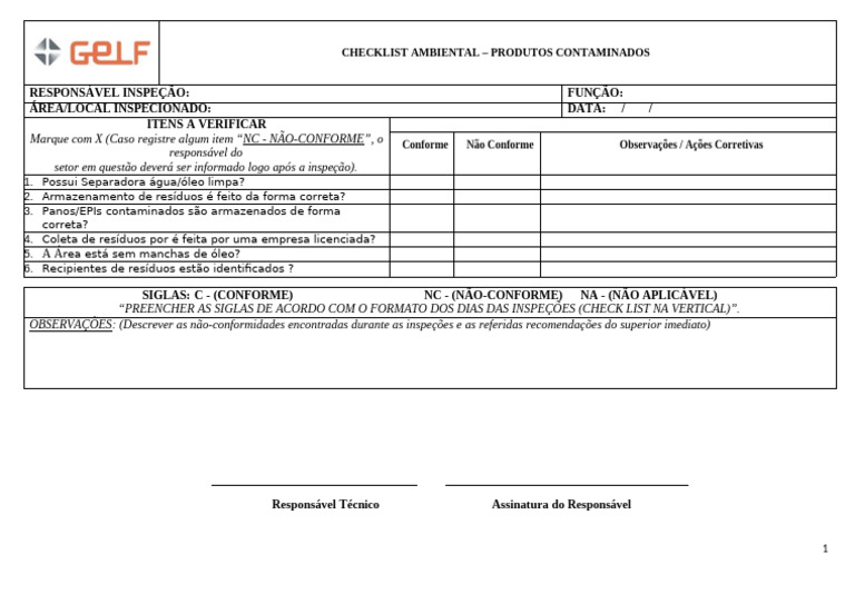 4.Checklist Ambiental – Produtos Contaminados | PDF