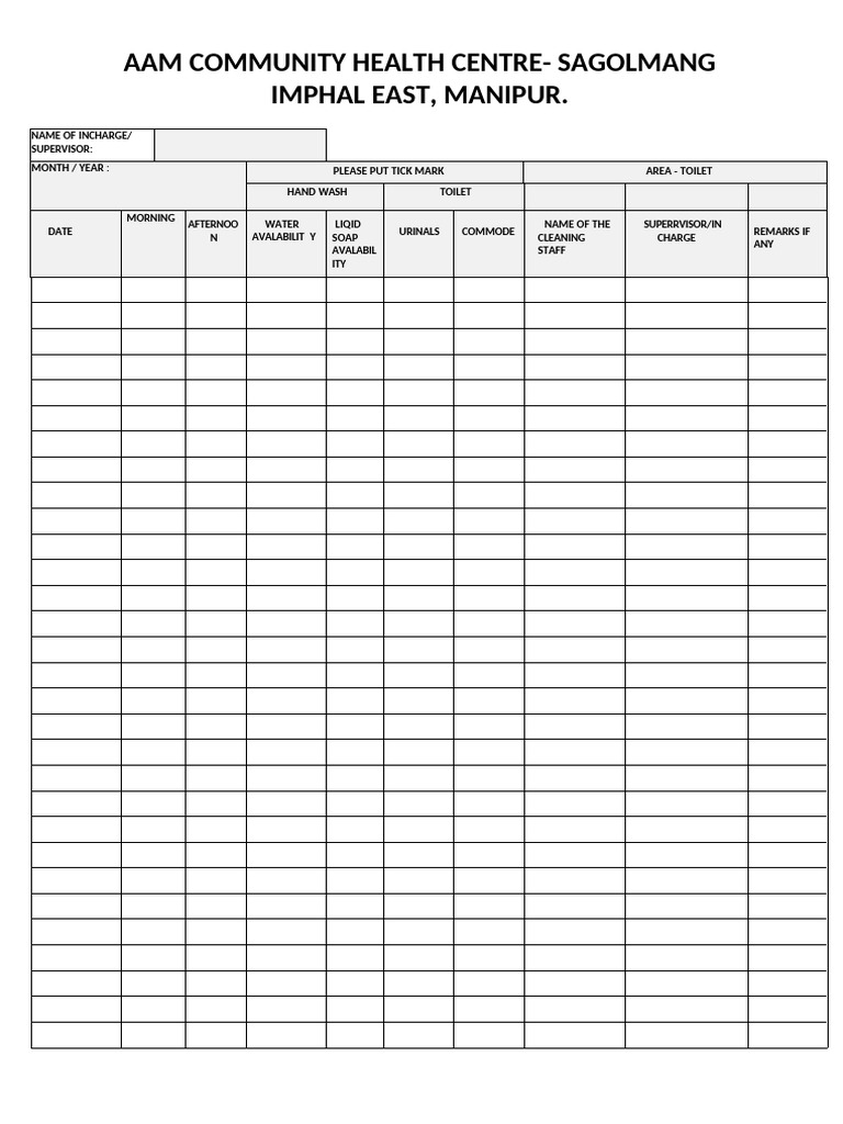 Toilet Cleaning Checklist | PDF